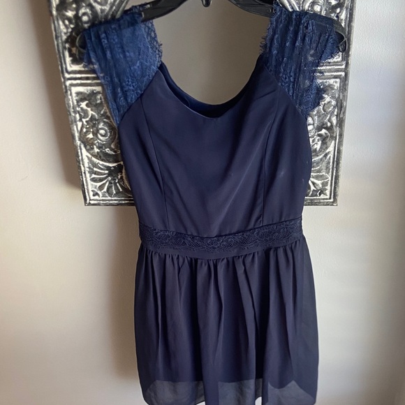 Dresses | Angel Bale Navy Blue Dress With Lace Details | Poshmark